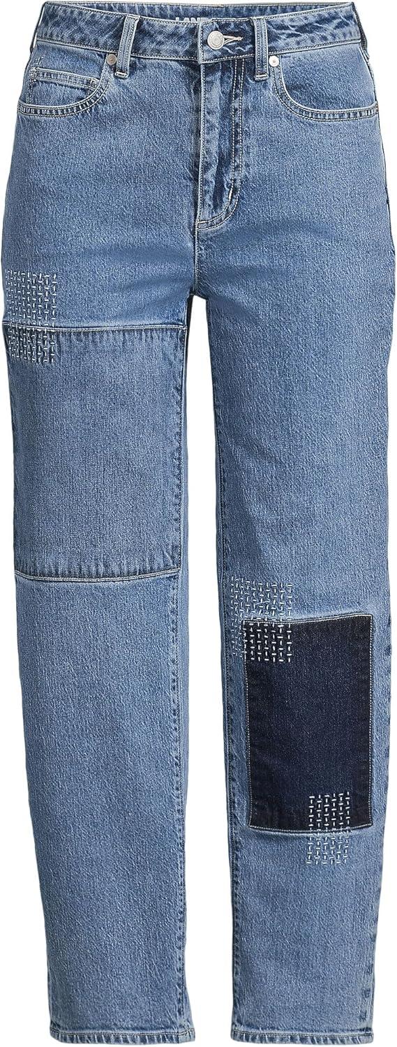 Lands’ End Women’s Soft Denim Mid Rise Relaxed Straight Crop Jeans(Beau ...