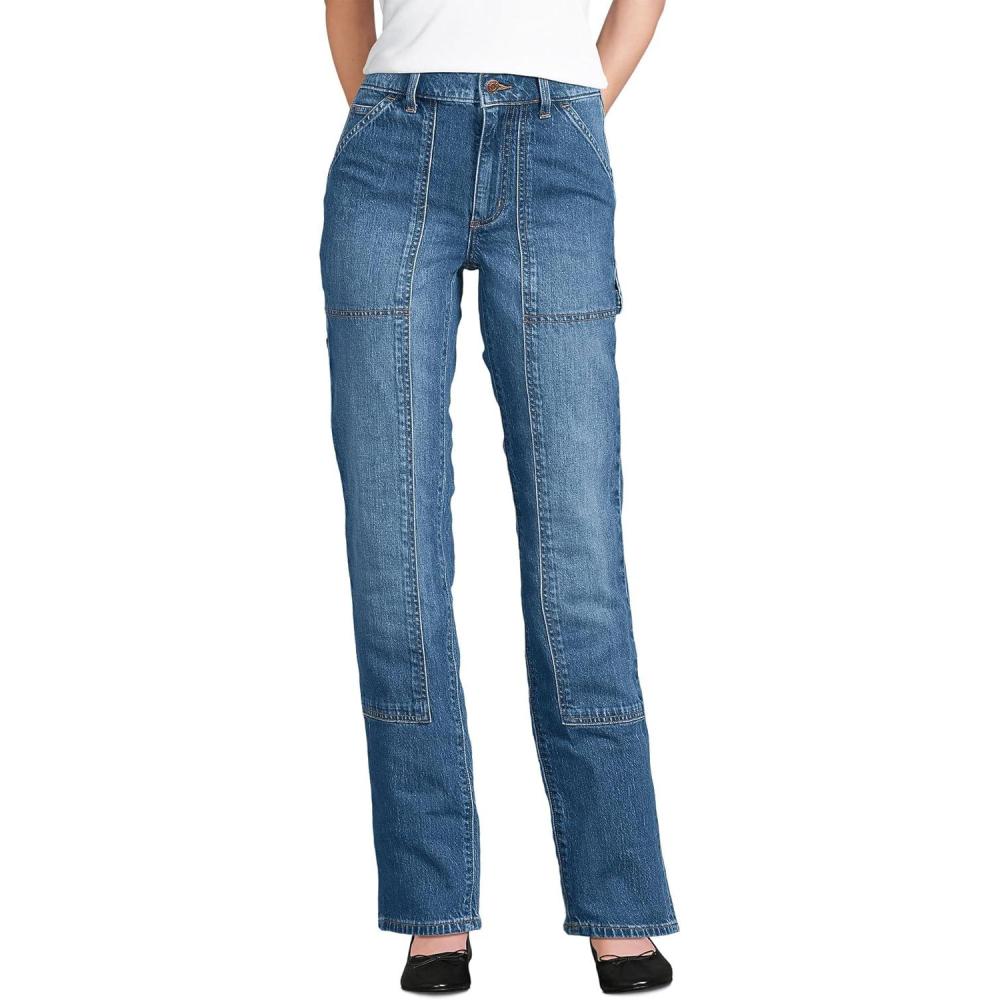 Lands’ End Women’s Soft Denim High Rise Rail Straight Leg Utility Jeans ...