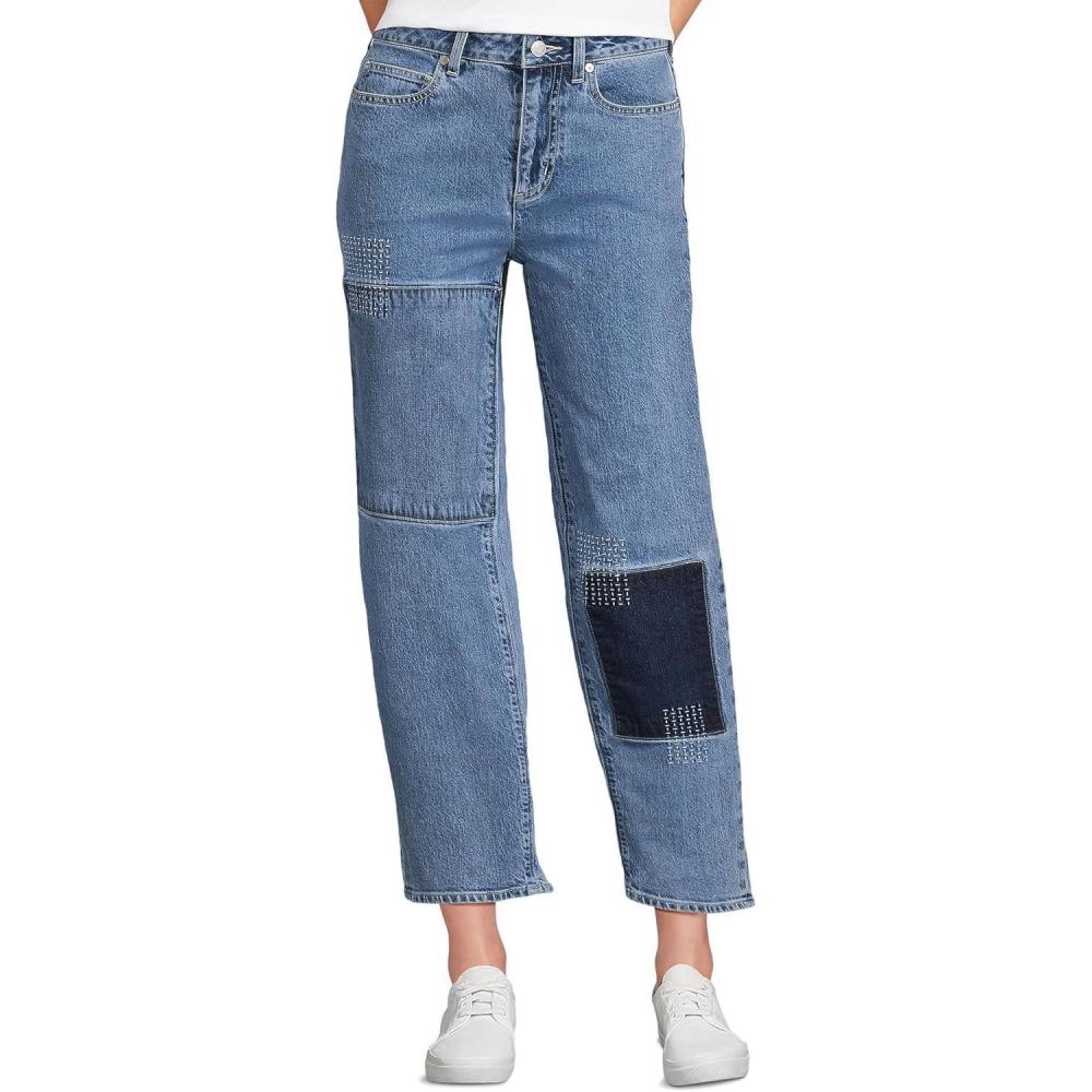 Lands’ End Women’s Soft Denim Mid Rise Relaxed Straight Crop Jeans(Beau ...